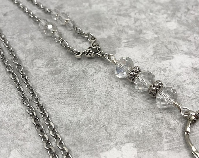 Crystal & Silver Chain Lanyard With Abacus Beads, Beaded ID Badge ...