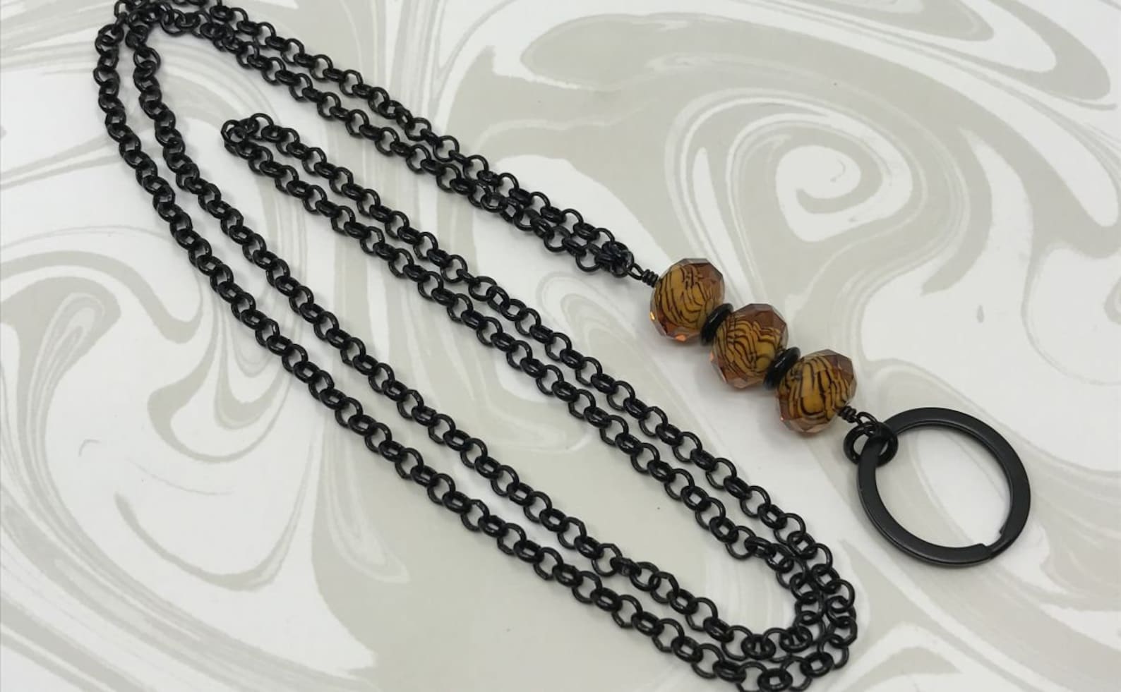 Tiger Stripe Black Chain Lanyard Beaded Badge ID Holder - Etsy