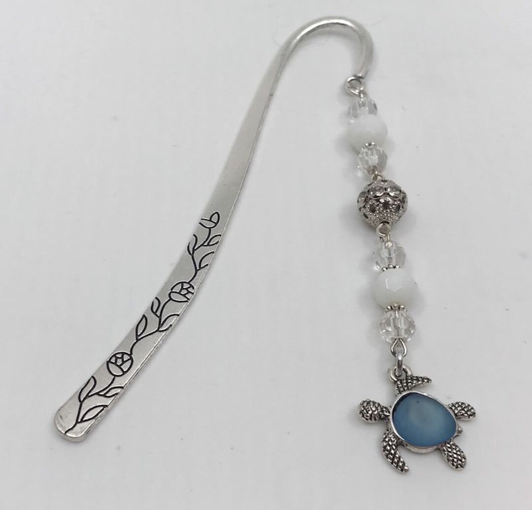 Sea Turtle Bookmark, Blue Turtle Beaded Shepherd Hook Bookmark, Metal ...