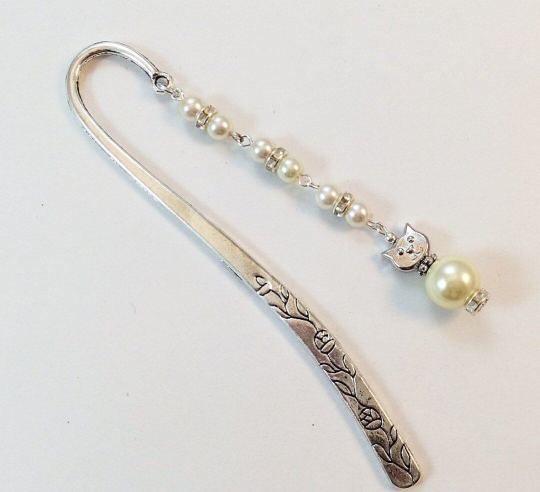 Beaded Cat Bookmark, Kitty Beaded Shepherd Hook Bookmark, Metal ...
