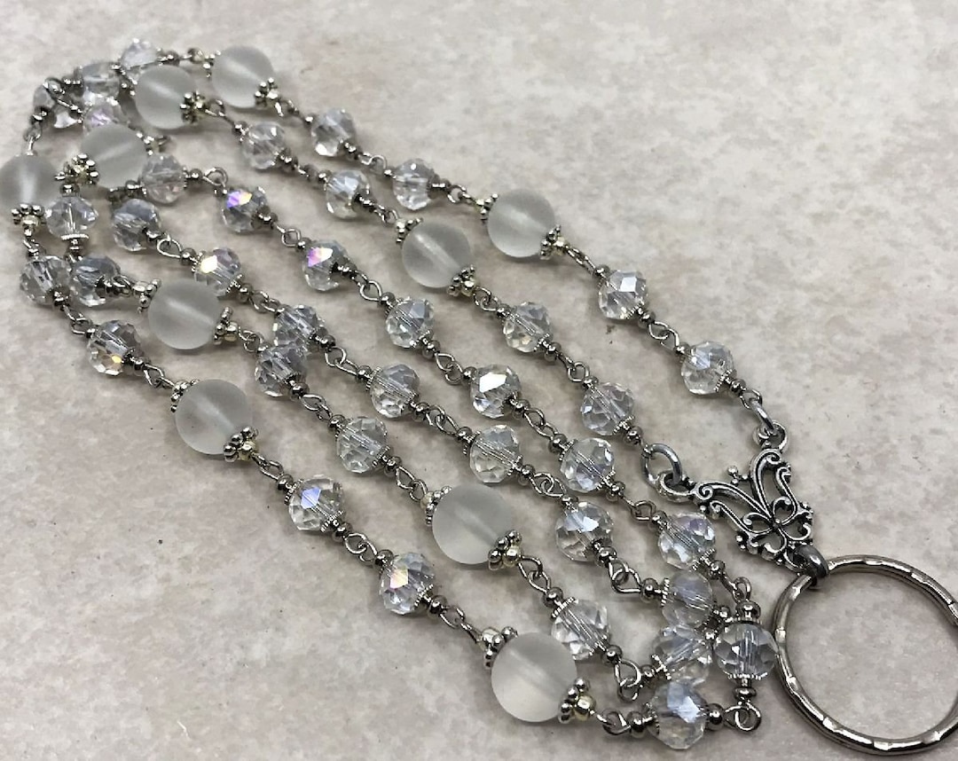 Frosted White Lanyard, Beaded Lanyard, Silver Chain Lanyard, ID Badge ...