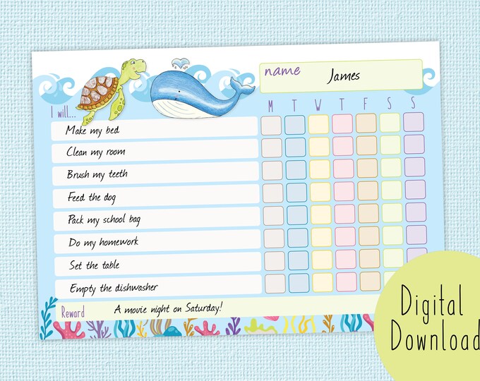 Reward Chart Ocean Reward Chart Printable Instant Download Printable ...