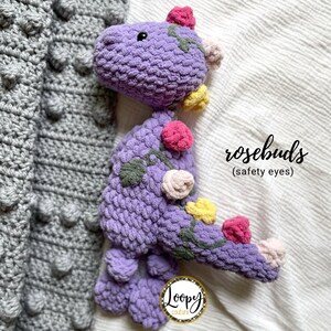 READY TO SHIP Crochet Dinosaur Lovey Snuggler With Flower Spikes ...