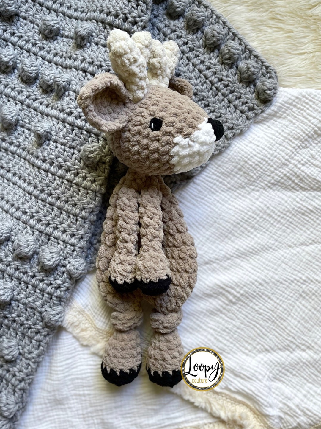 Crochet Deer Lovey Snuggler Stuffed Animal Security Blanket Baby Buck ...