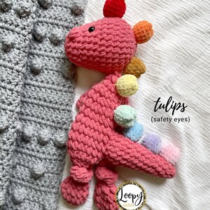 READY TO SHIP Crochet Dinosaur Lovey Snuggler With Flower Spikes ...