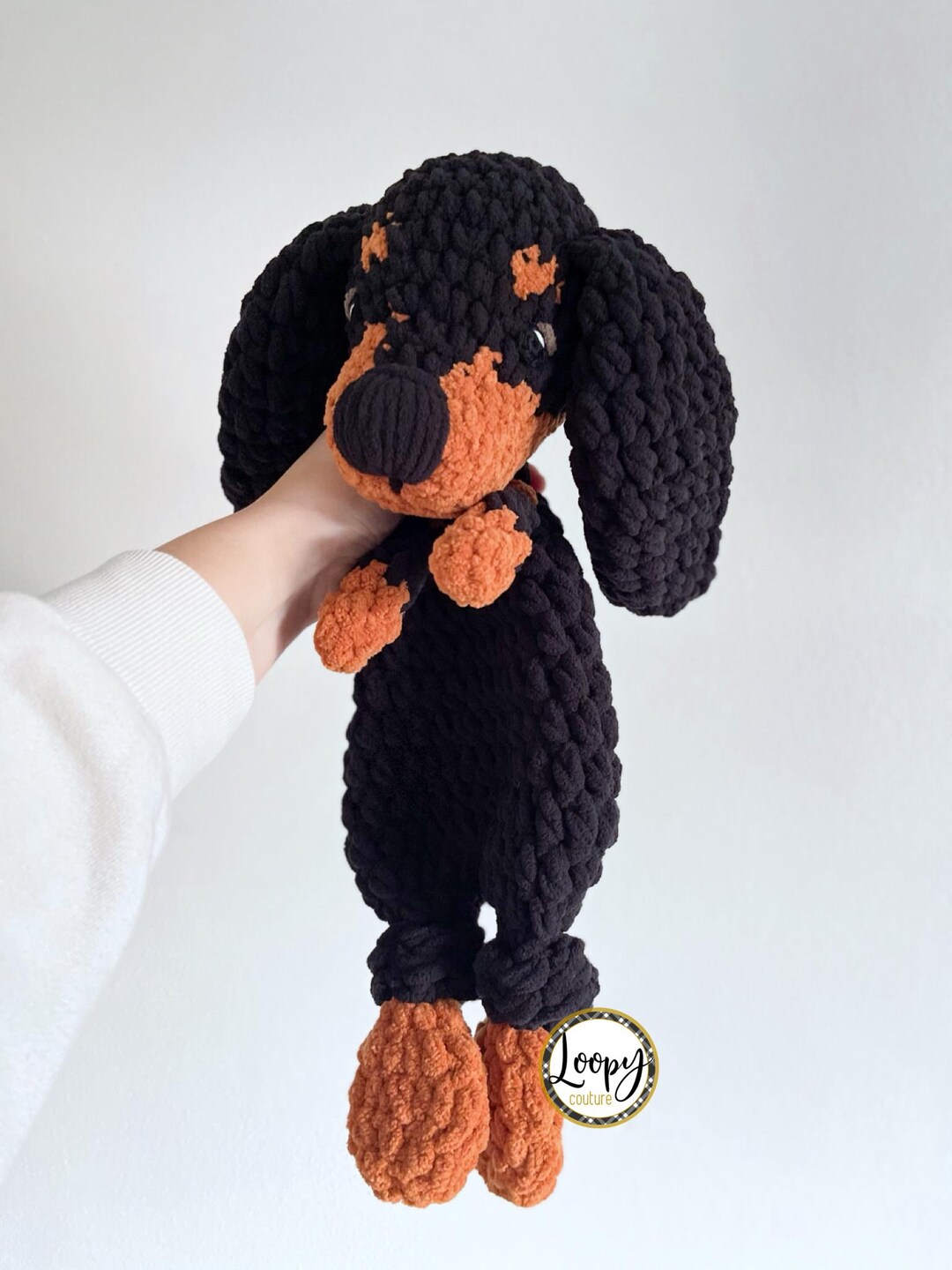 Crochet Black and Tan Coonhound Puppy Dog Lovey Snuggler - Stuffed ...