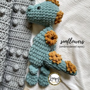 READY TO SHIP Crochet Dinosaur Lovey Snuggler With Flower Spikes ...