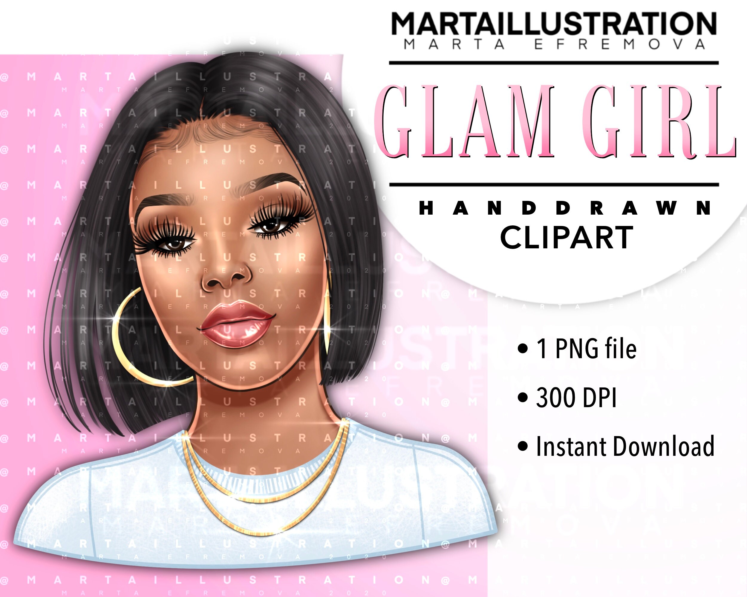 GLAM GIRL CLIPART Cartoon Illustration Girl Art Girl With - Etsy