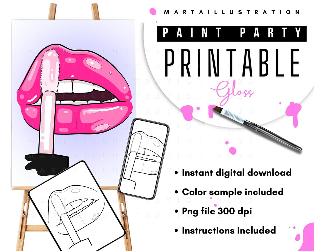 CANVAS PRINTABLE Lips, Pre-drawn Canvas, Pre-sketched Canvas, Outlined ...