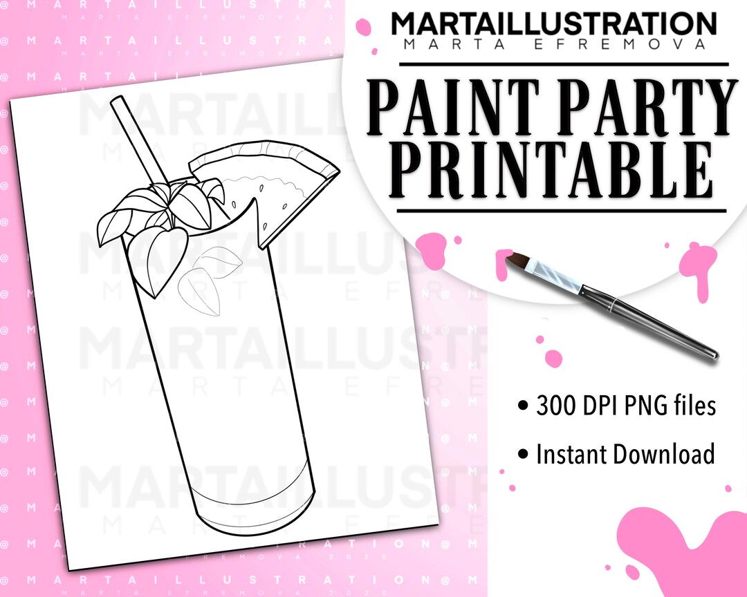 CANVAS PRINTABLE Cocktail, Pre-drawn Canvas, Pre-sketched Canvas ...