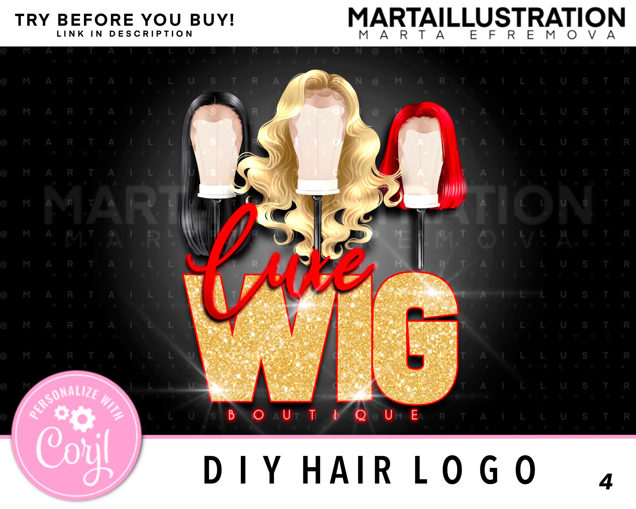 DIY HAIR LOGO, Diy Wig Logo, Hair Logo, Wig Logo, Hairstylist Logo ...