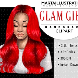 GLAM GIRL CLIPART Cartoon Illustration Girl Art Girl With - Etsy