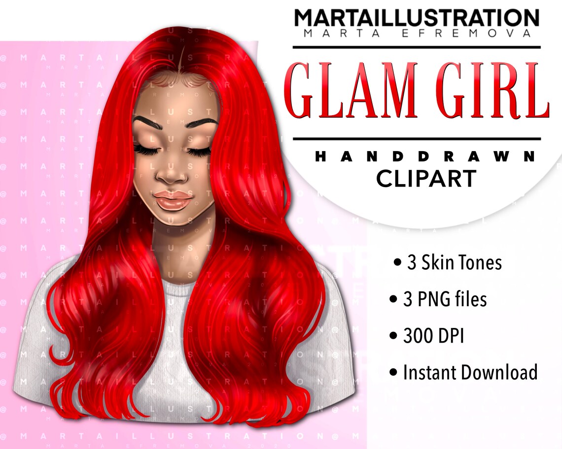 GLAM GIRL CLIPART Cartoon Illustration Girl Art Girl With - Etsy