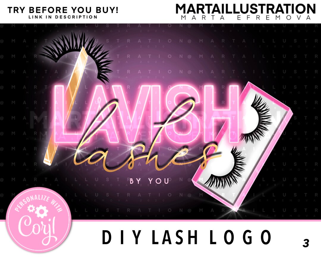 DIY LASH LOGO, Premade Lash Logo, Diy Logo, Glam Lash Logo, Lash Tech ...