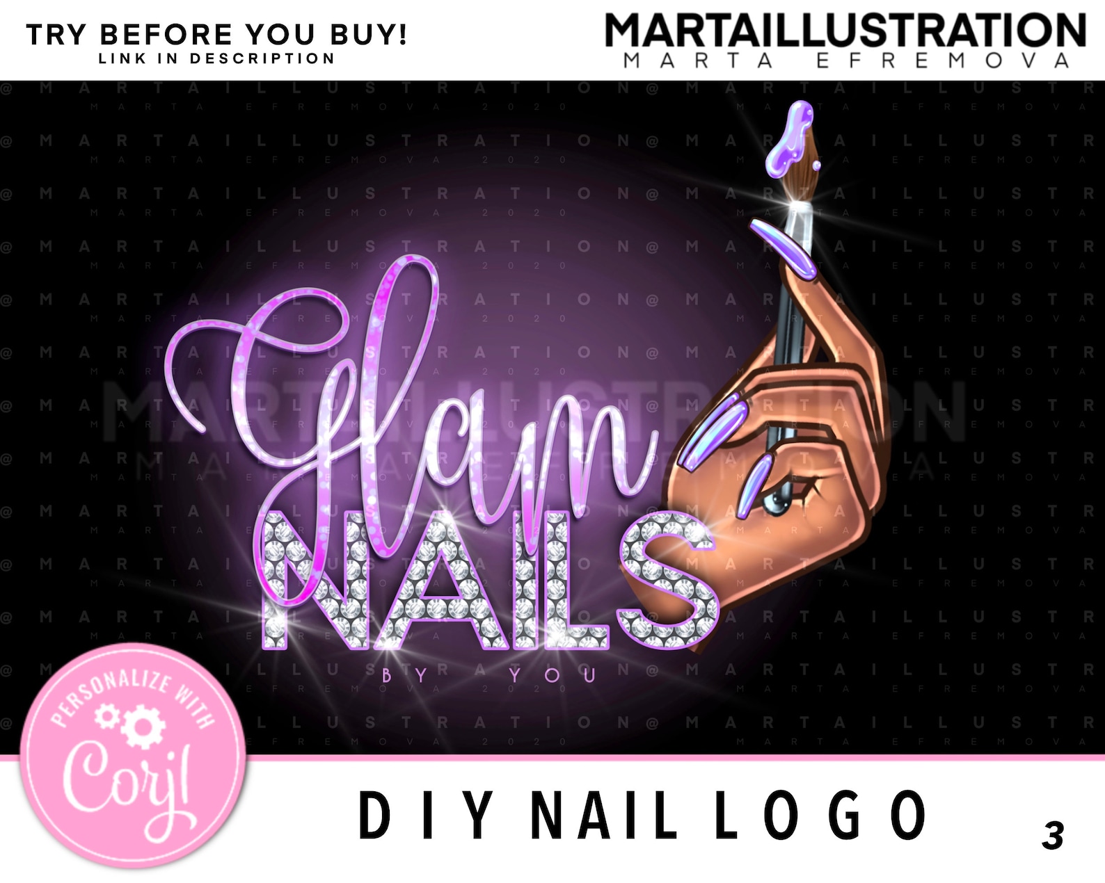 DIY NAIL LOGO, Diy Diamond Logo, Nail Logo, Glam Nail Logo, Premade ...