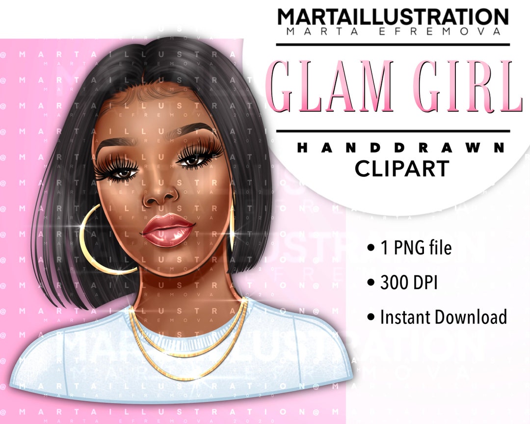 GLAM GIRL CLIPART, Cartoon, Illustration, Girl Art, Girl With Bob, Logo ...
