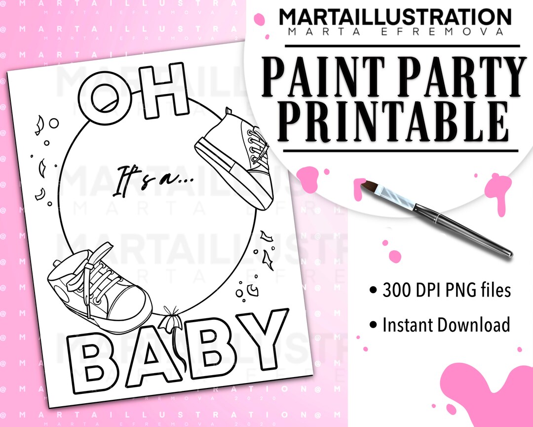 CANVAS PRINTABLE Gender Reveal , Pre-drawn Canvas, Pre-sketched Canvas ...