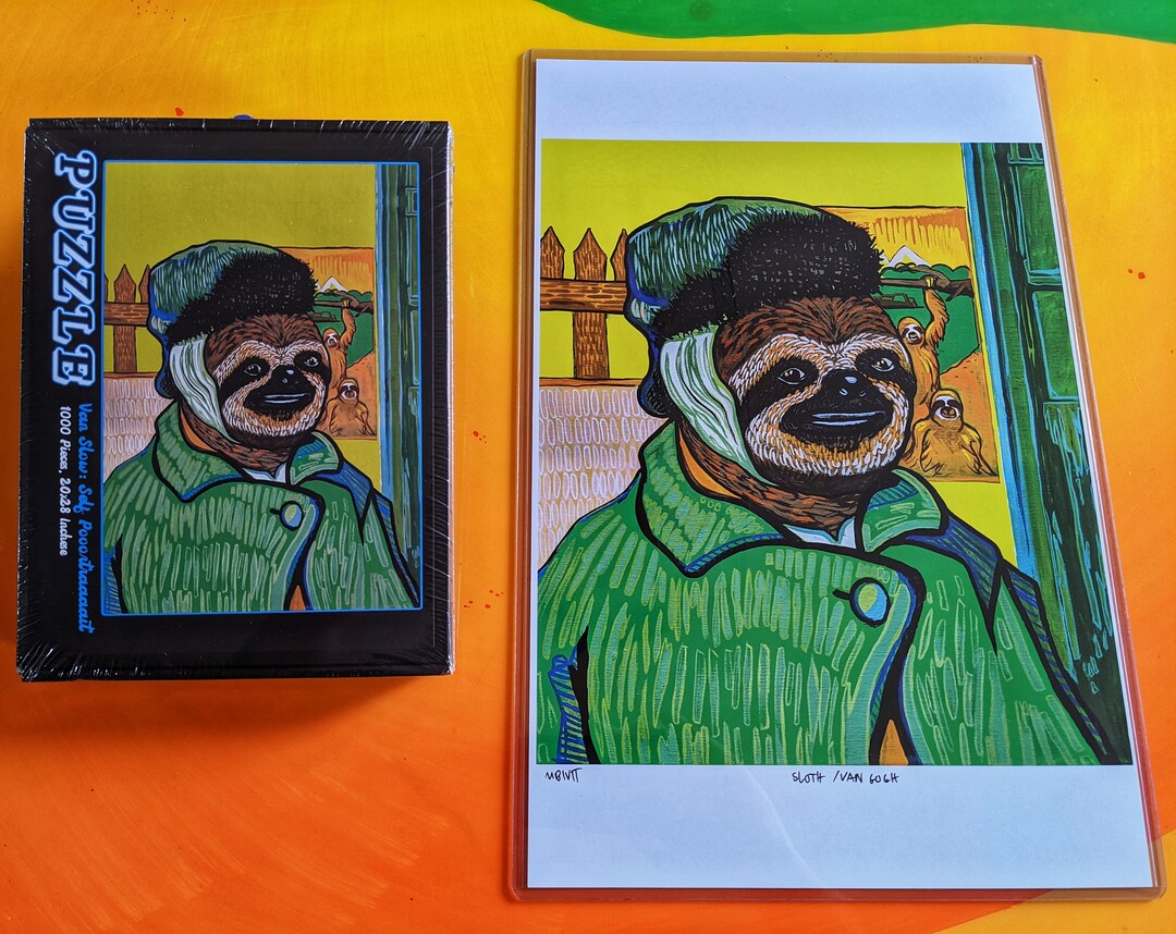 Sloth & Van Gogh Mashup Puzzle – Unique 1000-piece Jigsaw, Fun Art ...