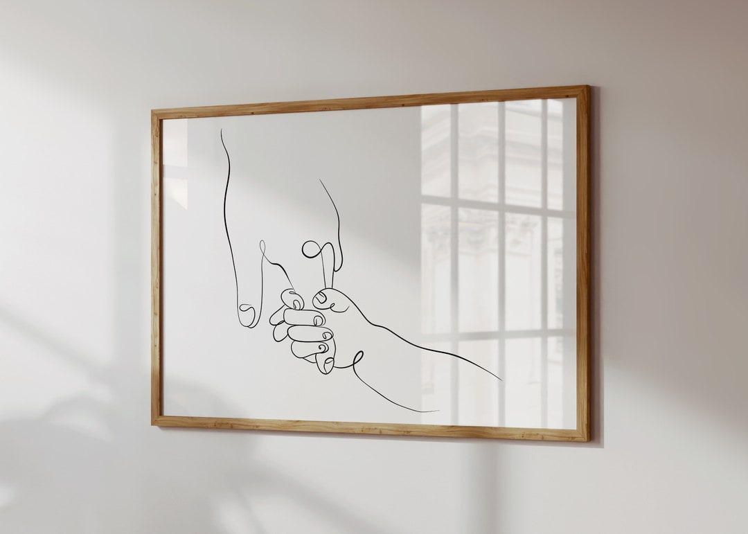 Black and White Fine Line Holding Hands Print, Nursery Art, Minimal ...