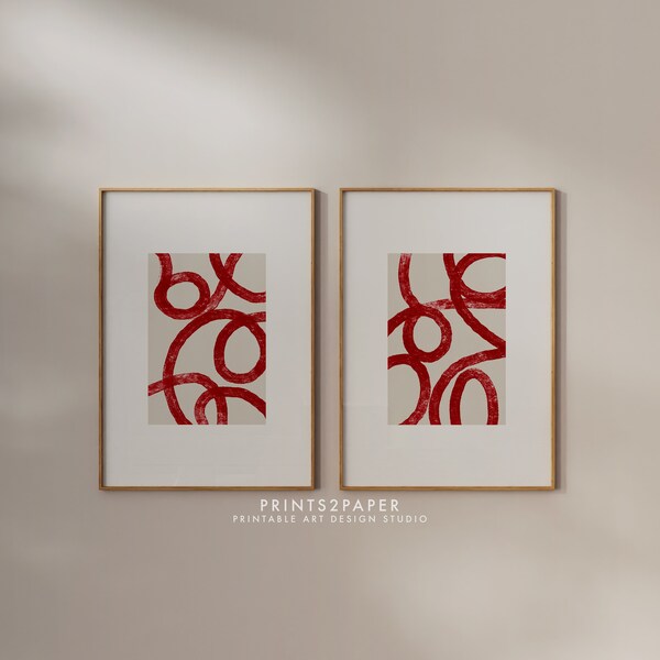 Red Abstract Art - Etsy