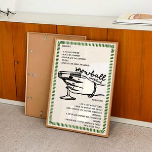 Snowball Cocktail Recipe Printable Wall Art Retro Holiday Drink Decor ...