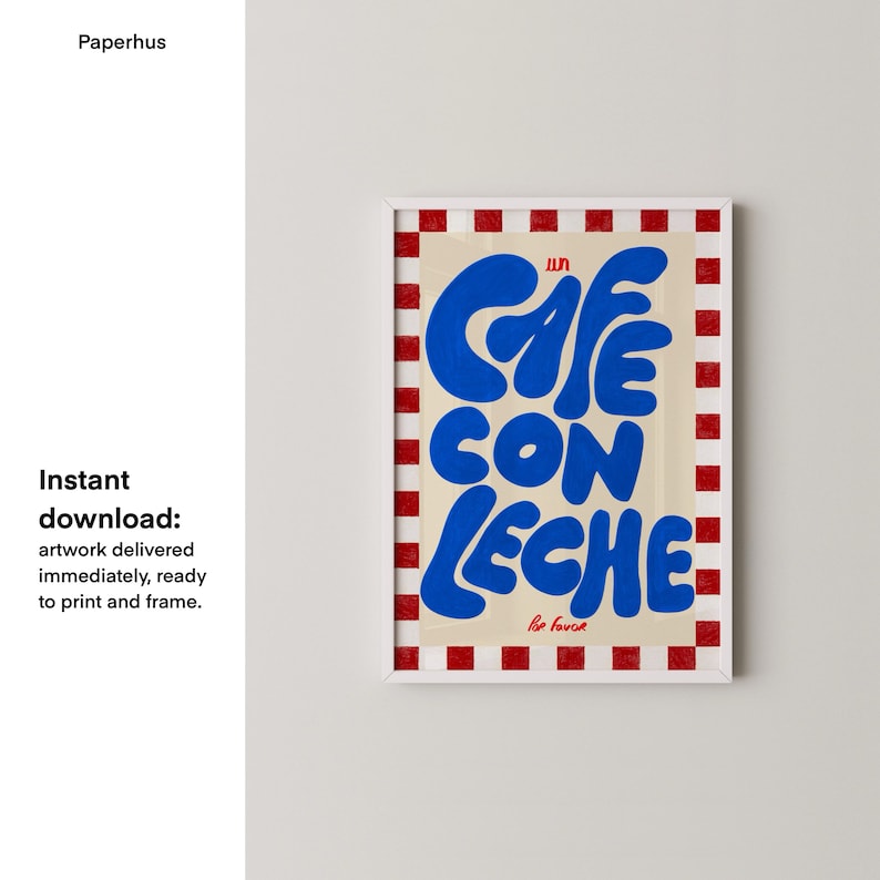 Handmade Posters | Café Con Leche Print | Spanish Kitchen Wall Art ...