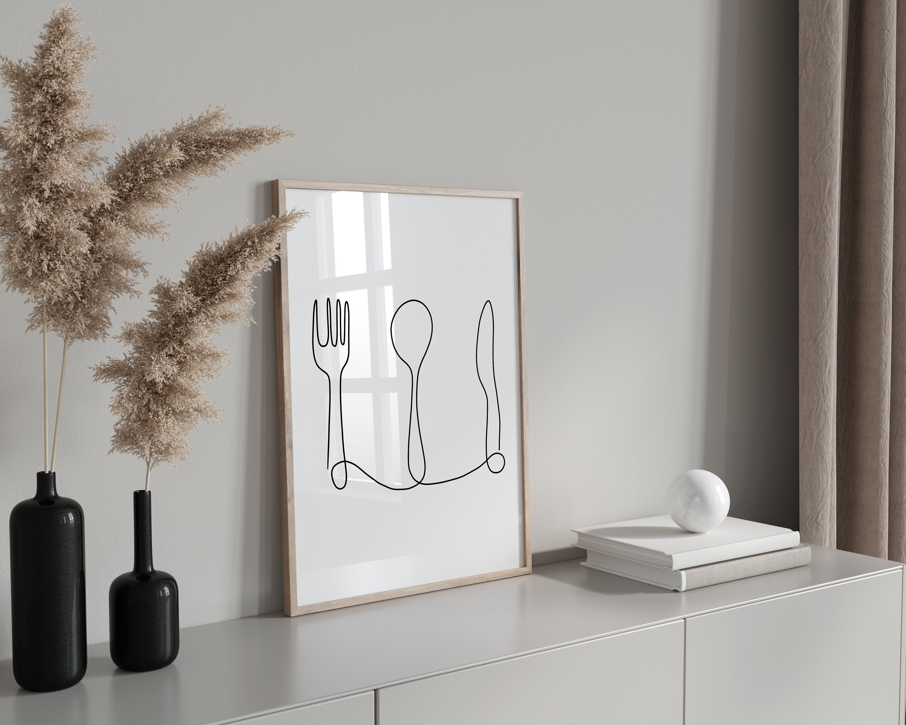 Cutlery Print Fine Line Kitchen Prints Kitchen Art Line | Etsy