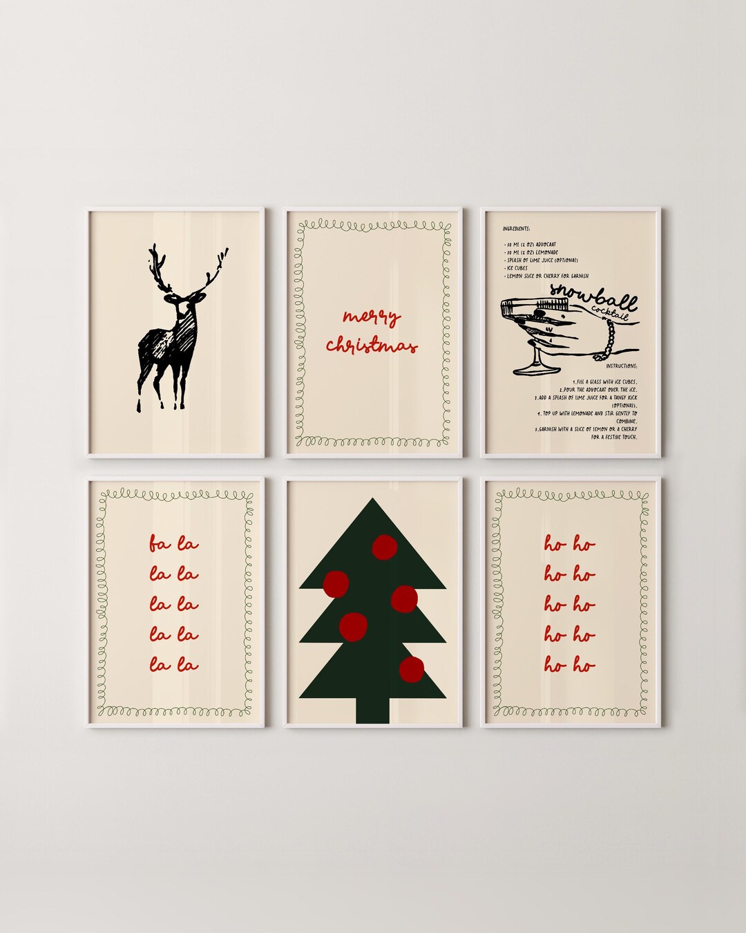 Printable Christmas Art Bundle Festive Wall Art SET of 6 Retro Holiday ...