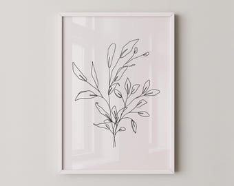 Minimalist Botanical Line Art Simple Plant Sketch, Neutral Color Nature ...