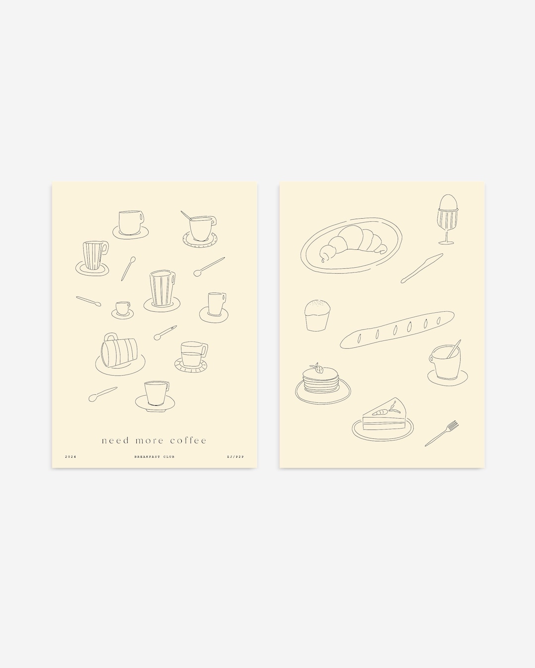 Original Still Life Doodle Set of 2 Abstract Breakfast Illustration Art ...