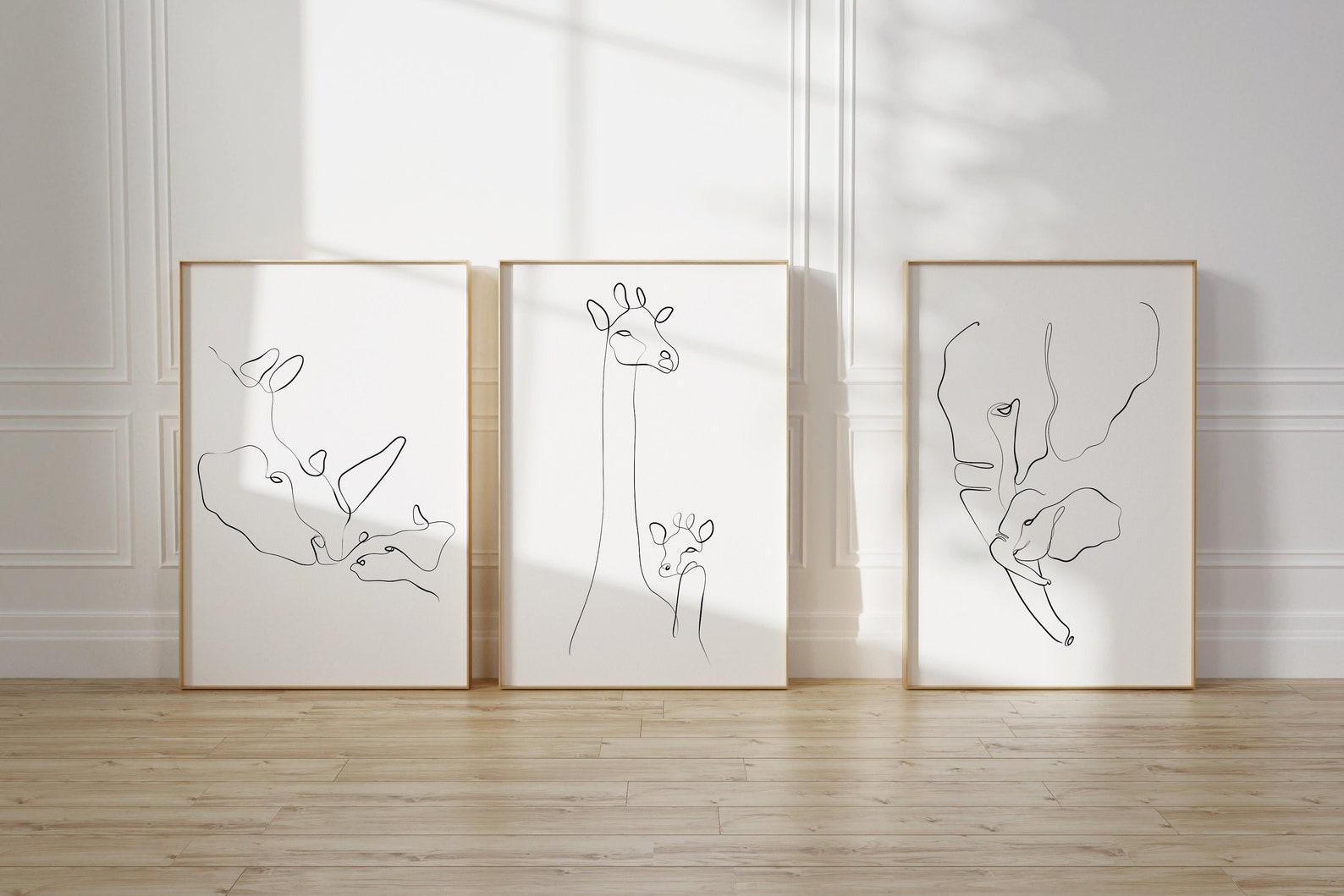 Set of 3 Nursery Wall Art Animal Print Line Drawing Safari - Etsy
