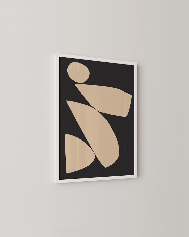 Abstract Beige and Black Minimalist Wall Art | Modern Geometric Shapes ...