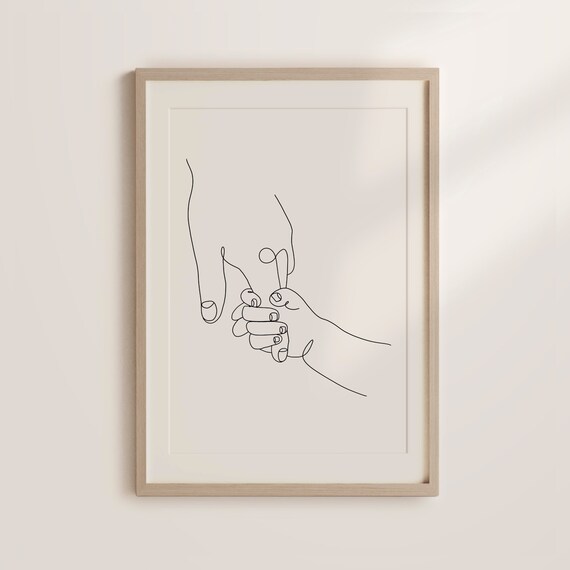 Black and White Fine Line Holding Hands Print Nursery Art | Etsy