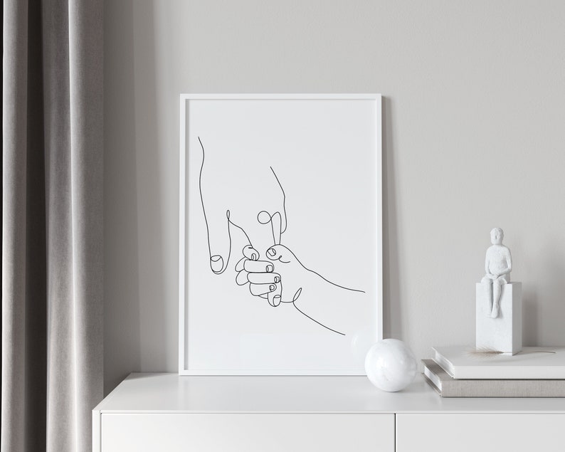 Black and White Fine Line Holding Hands Print Nursery Art - Etsy