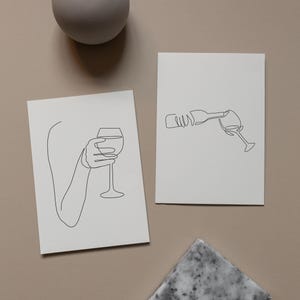 Bar Cart Print Set | Printable Wall Art | Line Drawing | Minimal Decor ...