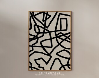 Black Abstract Flower Art Print, Black and White Abstract Art, Printable Art, Gallery Wall Art ...