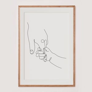 Black and White Fine Line Holding Hands Print Nursery Art | Etsy