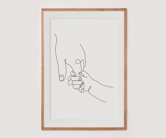 Black and White Fine Line Holding Hands Print Nursery Art | Etsy