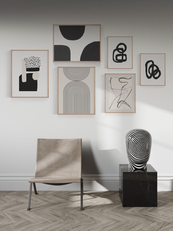 Modern Abstract Print Set Of 6 Bundle Print set Neutral | Etsy