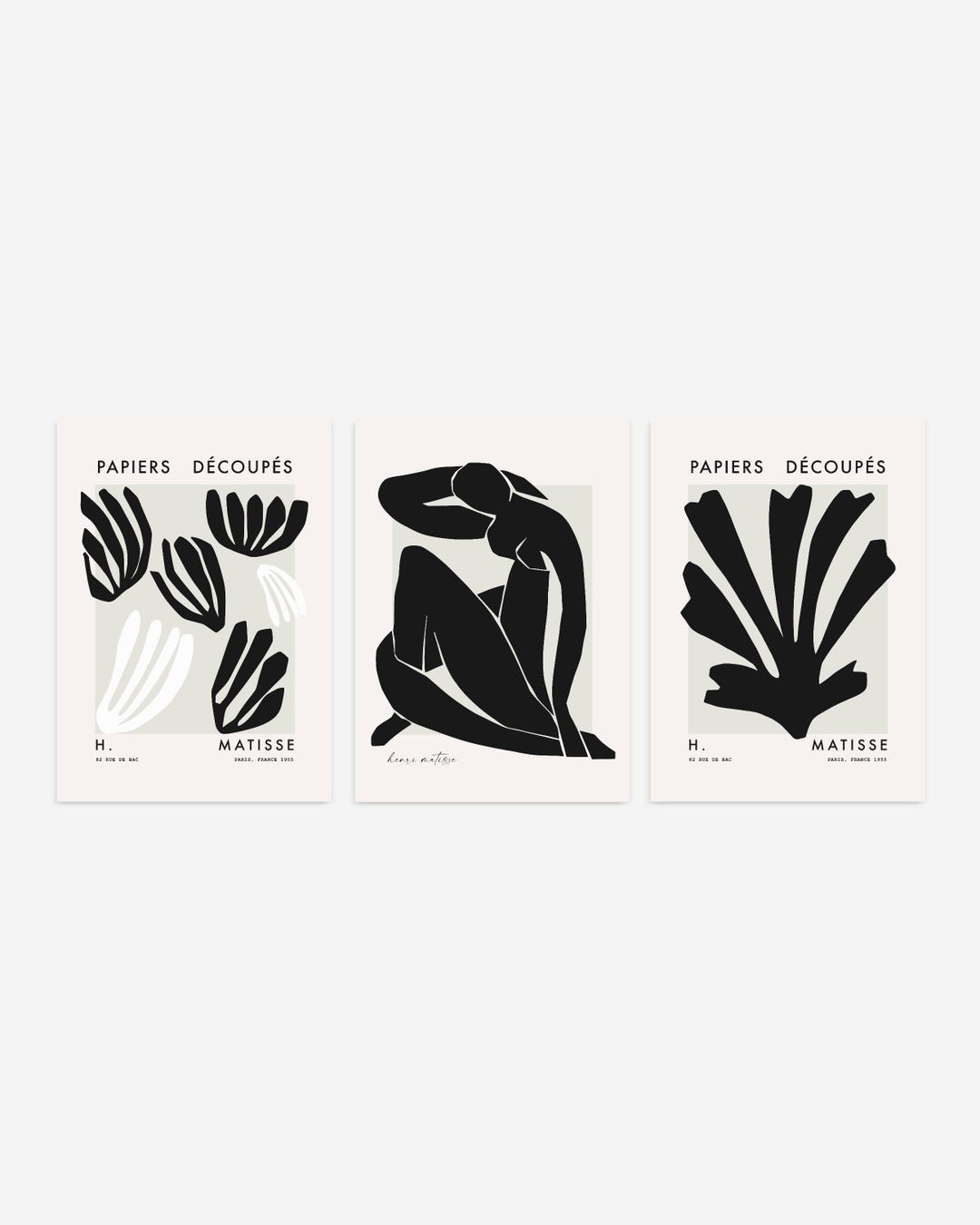 Henri Matisse Inspired Art Print Set Modern Black and White Cutout ...