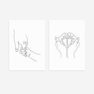 Nursery Print Set of 2 | Parent and Baby Hands Line Art Set | Family ...