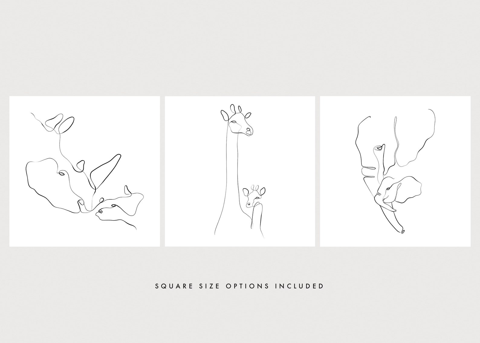 Set of 3 Nursery Wall Art Animal Print Line Drawing Safari - Etsy