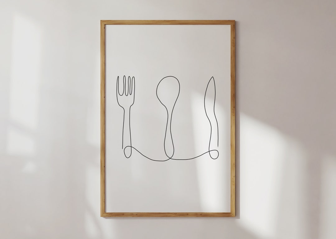 Cutlery Print Fine Line, Kitchen Prints, Kitchen Art, Line Drawing ...