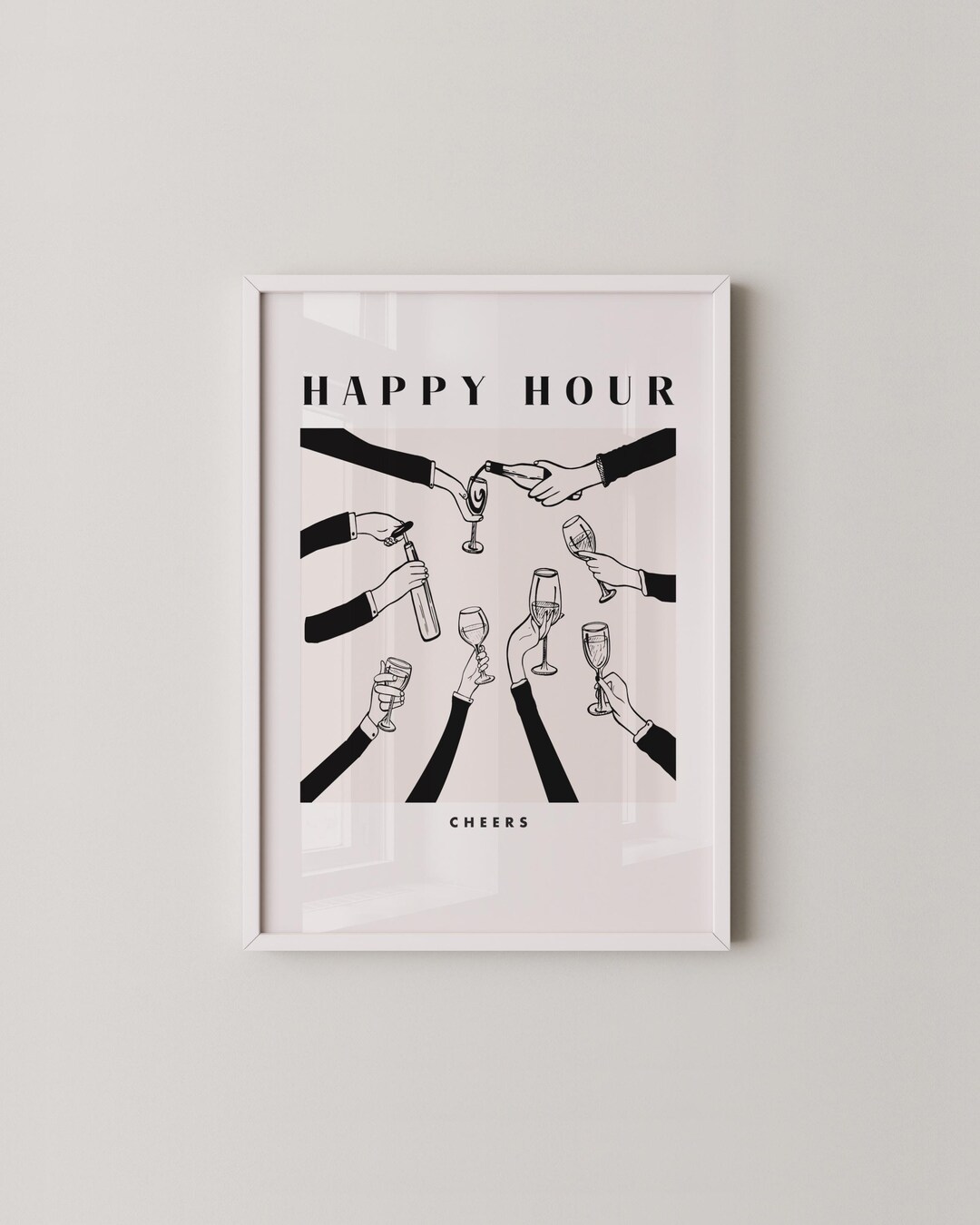 Happy Hour Wall Art | Cheers Printable Poster | Fun Line Art for Bar or ...