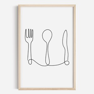 Cutlery Print Fine Line Kitchen Prints Kitchen Art Line | Etsy