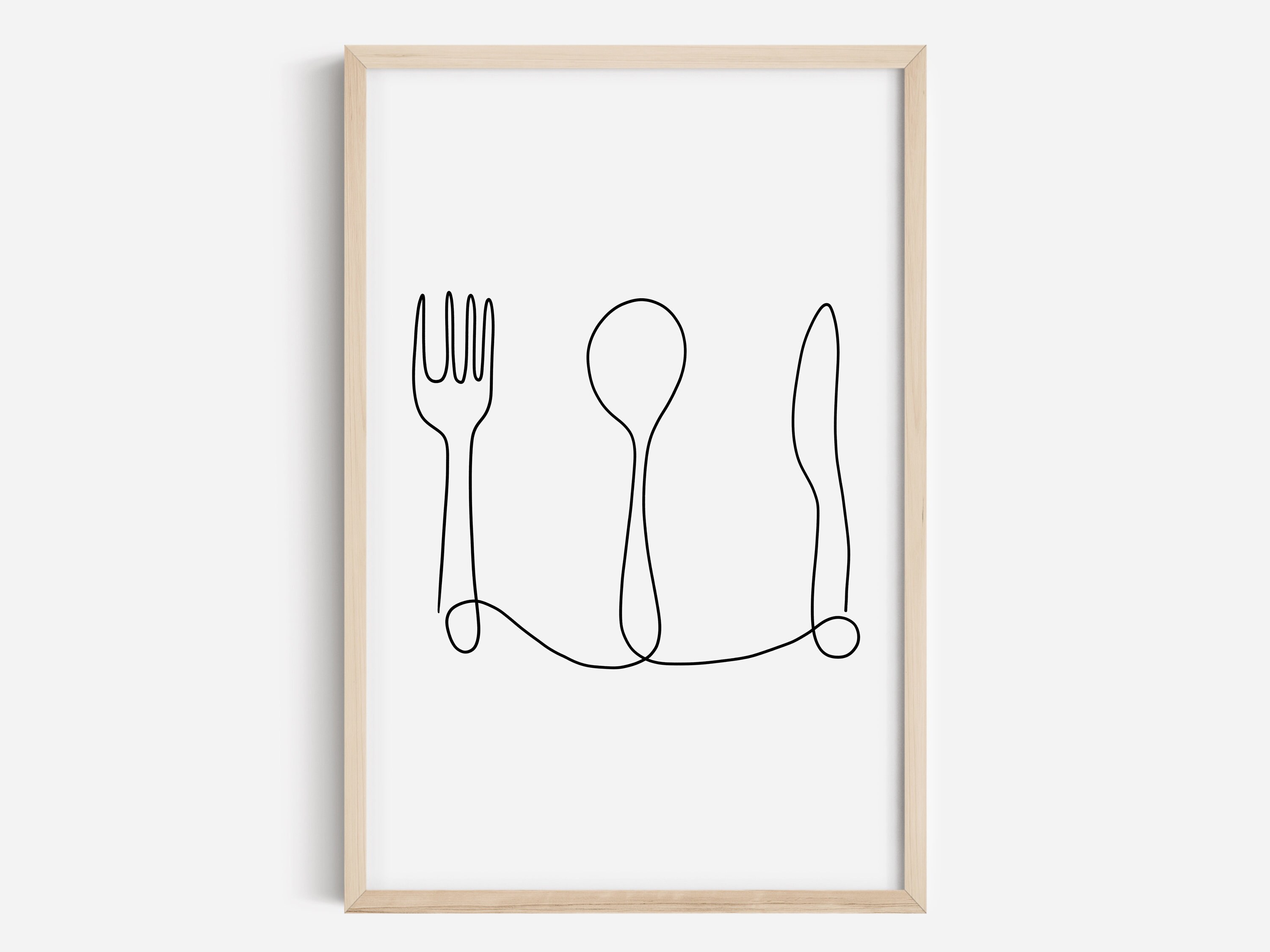Cutlery Print Fine Line Kitchen Prints Kitchen Art Line | Etsy