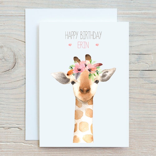JE102 Cute Giraffe Happy Birthday Card - Etsy