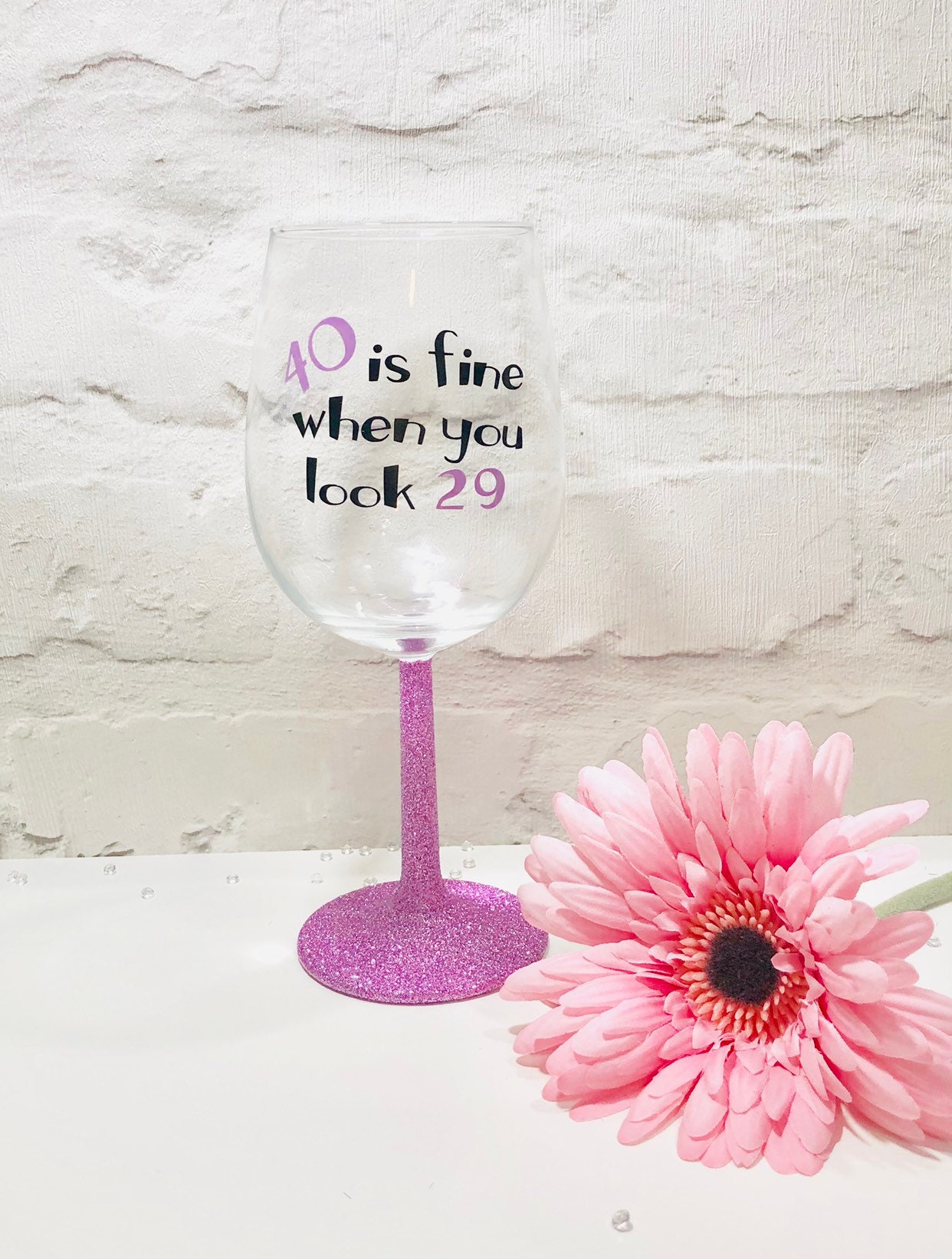 40th Birthday Glitter Wine Glass Birthday-gift-present 40 is - Etsy UK