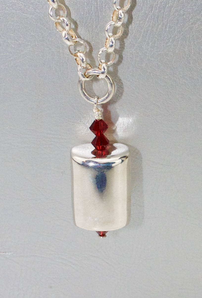 Sterling Silver Chain Necklace, Red Pendant on Silver Chain, Silver ...
