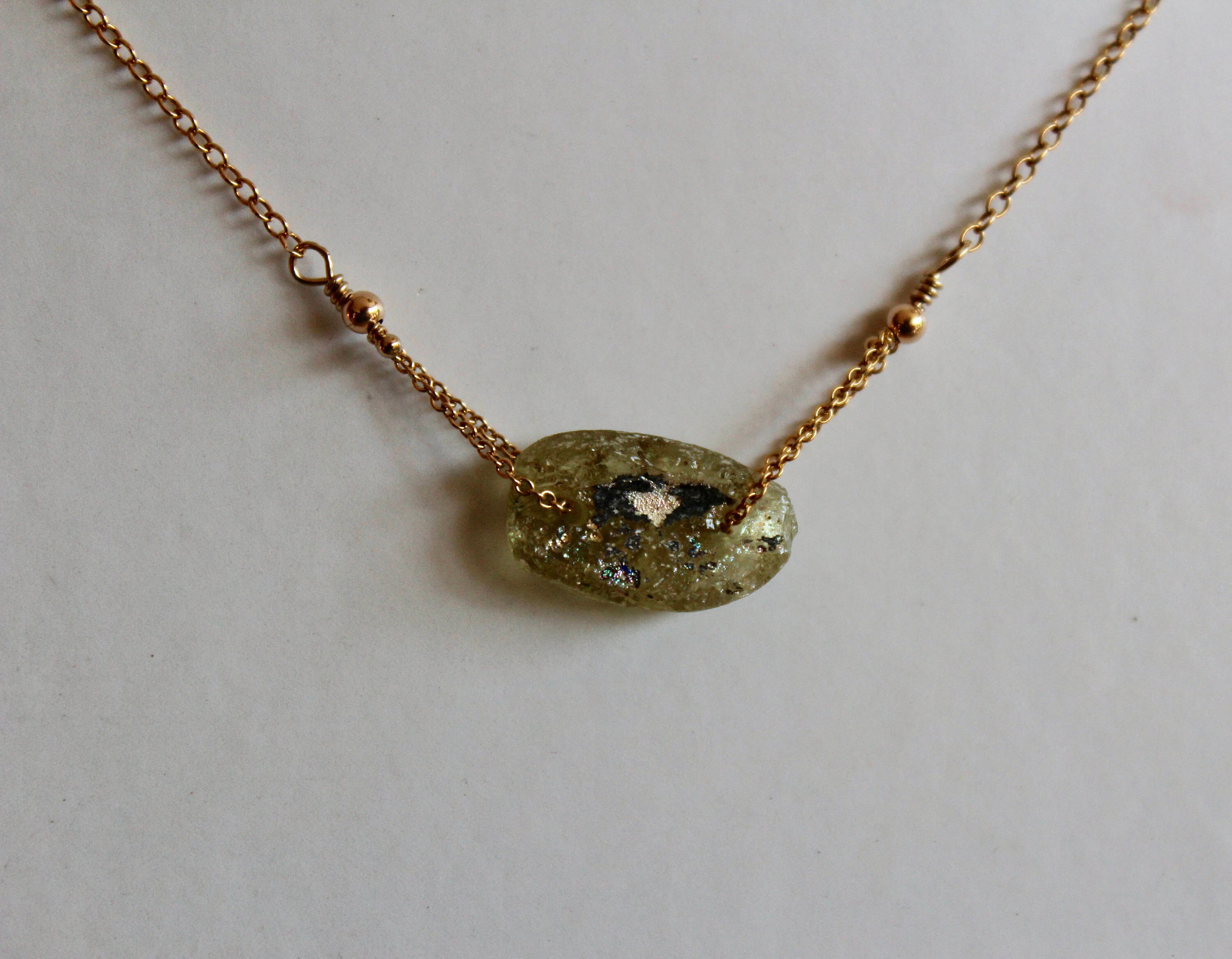 Gold Chain Pendant, Eye of Horus Pendant, Glass Necklace, Green Pendant ...